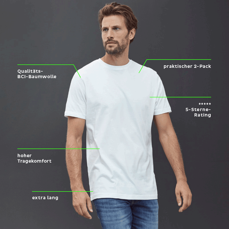 Doppelpack T-Shirt für Herren, Rundhals in Premium Baumwollqualität